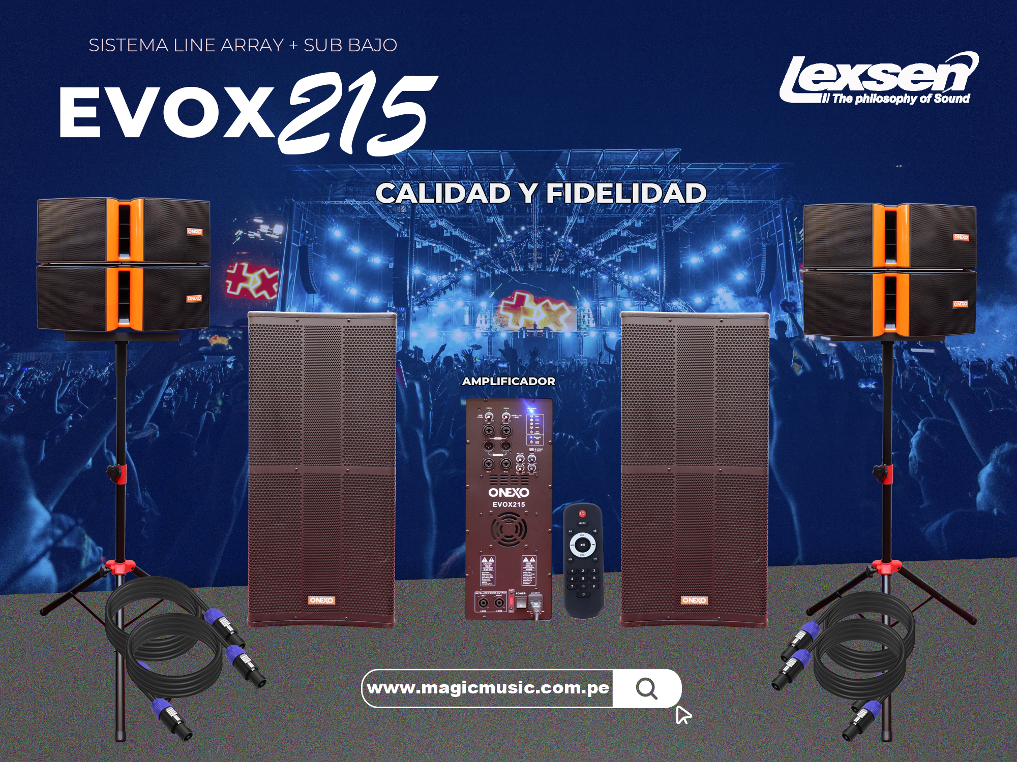 KIT DE SISTEMA LINE ARRAY Y SUB BAJO AMPLIFICADO EVOX215 – Magic Music